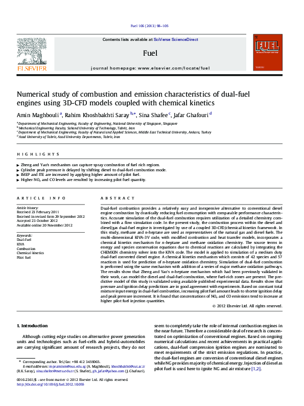(PDF) Numerical study of combustion and emission characteristics of dual-fuel engines using 3D ...