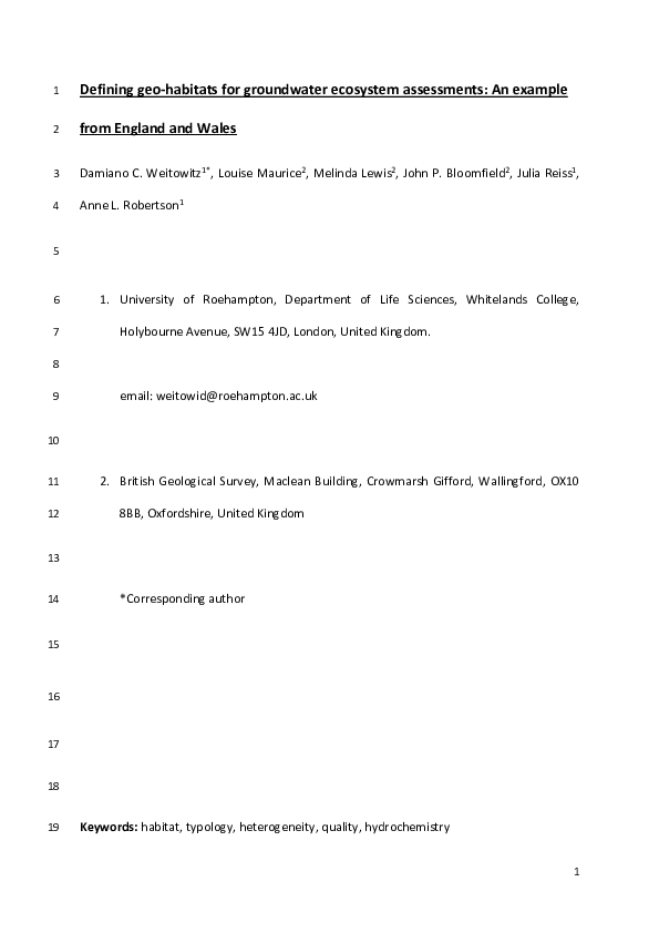 (PDF) Defining geo-habitats for groundwater ecosystem assessments: an ...