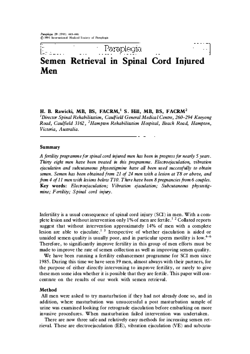 (PDF) Semen retrieval in spinal cord injured men