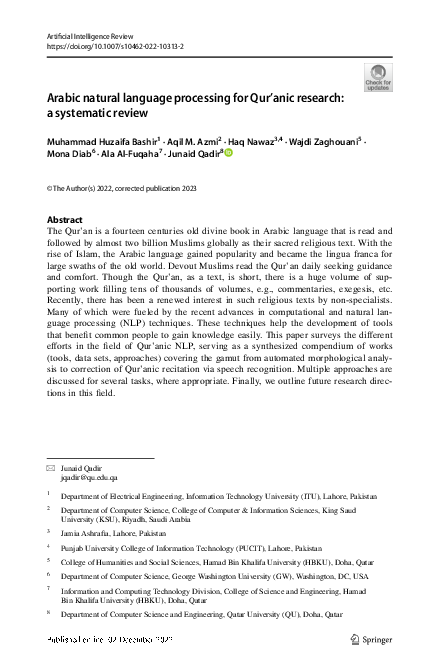 (PDF) Arabic Natural Language Processing for Qur’anic Research: A ...