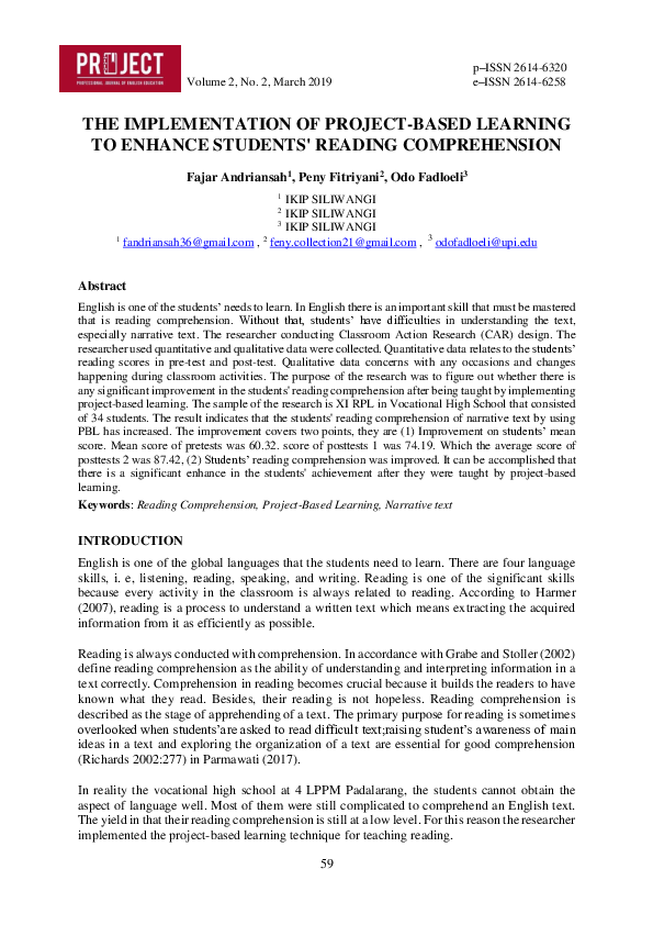 (PDF) The Implementation of Project-Based Learning to Enhance Students ...