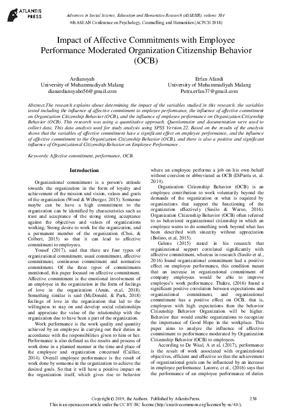 (PDF) Impact of Affective Commitment with Employee Performance ...