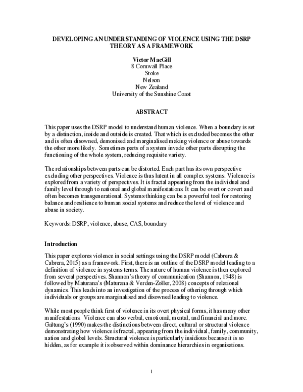(PDF) Developing an Understanding of Violence using the DSRP Theory as ...