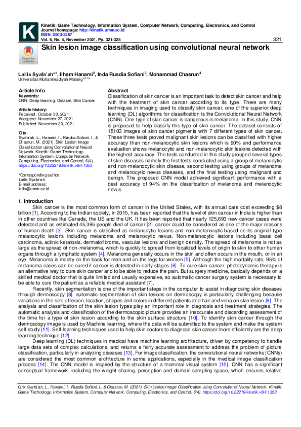 (PDF) CNN for Skin Lesion Classification Accuracy