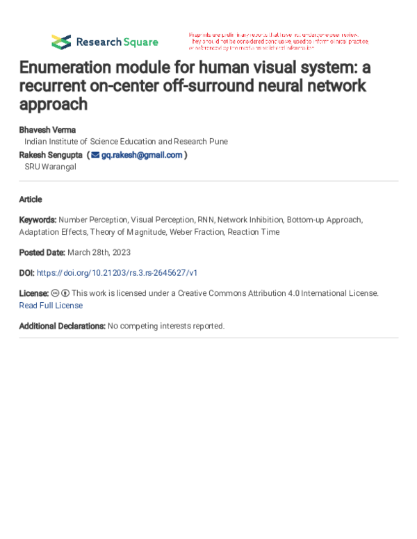 (PDF) Enumeration module for human visual system: a recurrent on-center ...