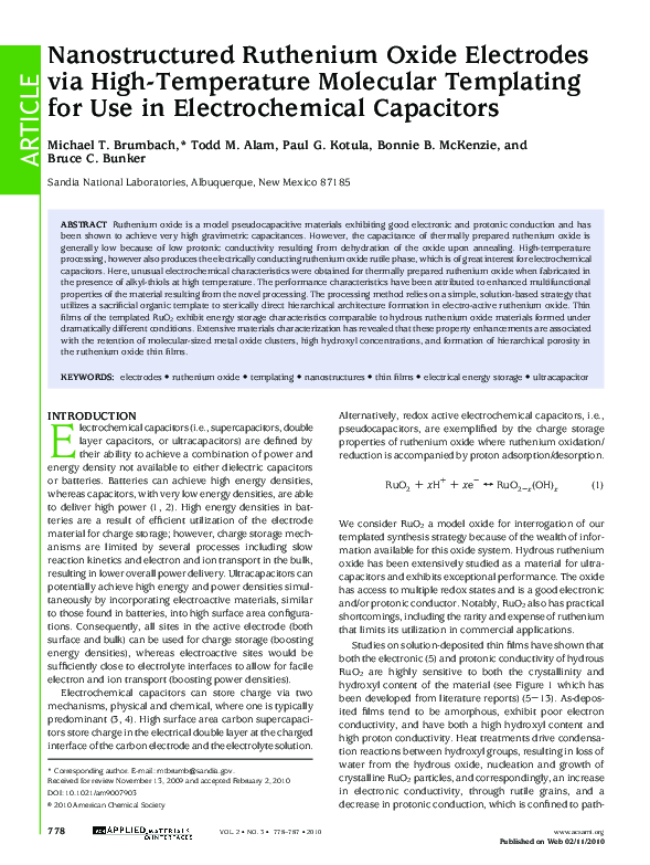 (PDF) Nanostructured Ruthenium Oxide Electrodes via High-Temperature ...