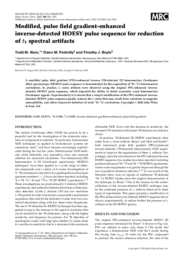 (PDF) Modified, pulse field gradient-enhanced inverse-detected HOESY ...