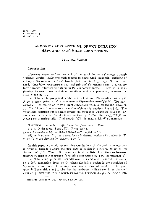 (PDF) Harmonic Gauss sections, object inclusion maps and Yang-Mills connections