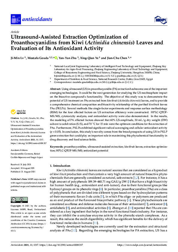 (PDF) Ultrasound-Assisted Extraction Optimization of Proanthocyanidins from Kiwi (Actinidia ...