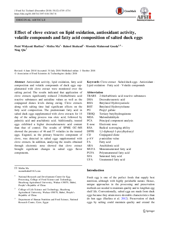 (PDF) Effect of clove extract on lipid oxidation, antioxidant activity ...