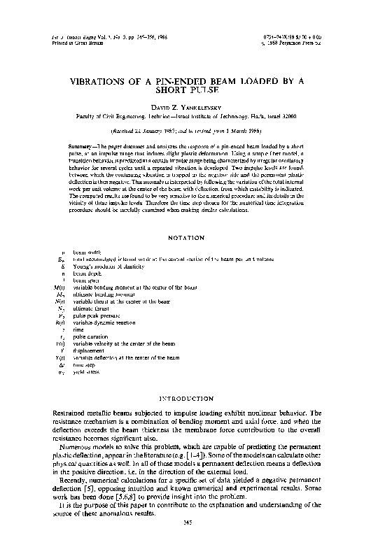 (PDF) Vibrations of a pin-ended beam loaded by a short pulse