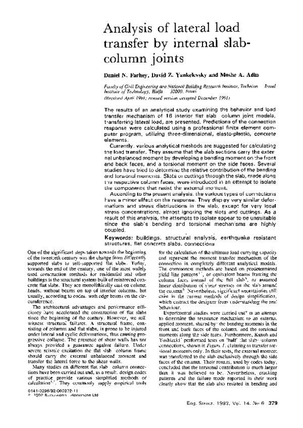 (PDF) Analysis of lateral load transfer by internal slab-column joints