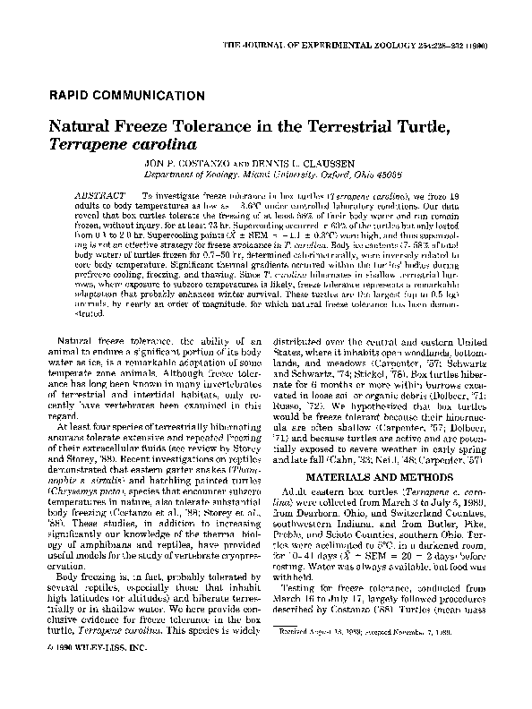 (PDF) Natural freeze tolerance in the terrestrial turtle,Terrapene carolina