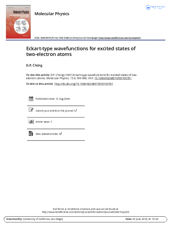 Pdf Eckart Type Wavefunctions For Excited States Of Two Electron