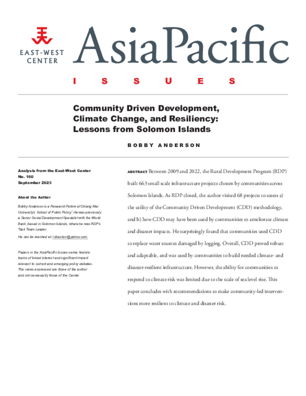 (PDF) Community Driven Development, Climate Change, and Resiliency: Lessons from Solomon Islands