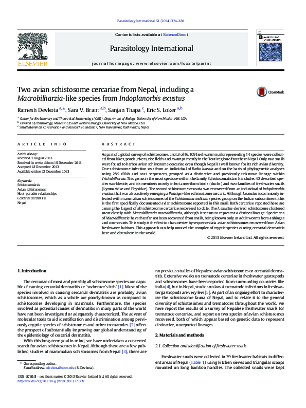 (PDF) Two avian schistosome cercariae from Nepal, including a ...