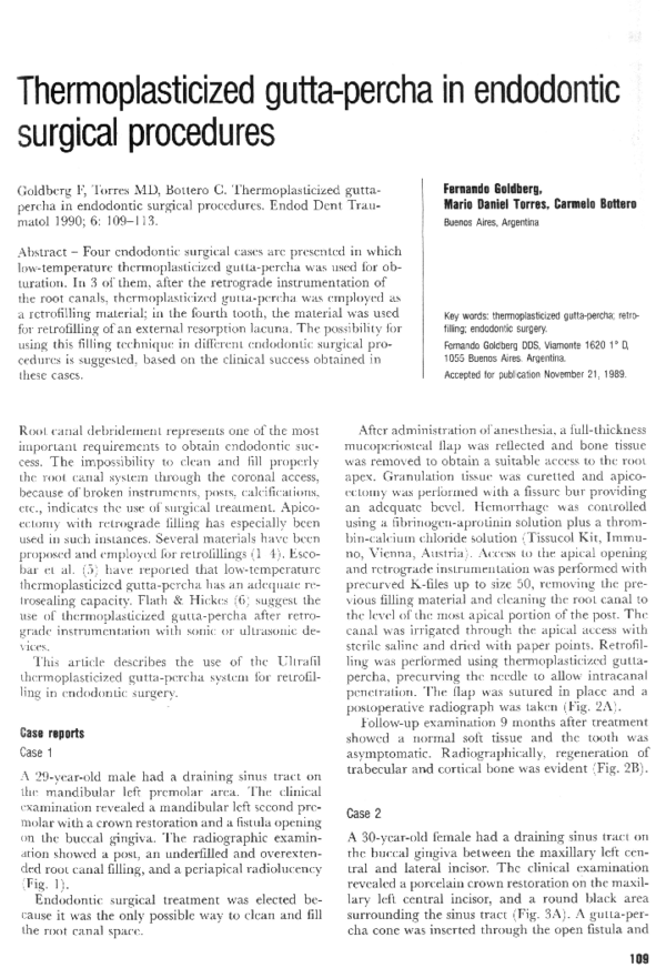Pdf Thermoplasticized Gutta Percha In Endodontic Surgical Procedures Fernando Goldberg
