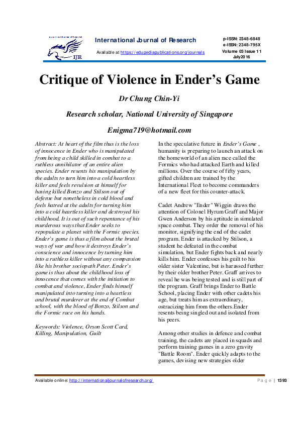 (PDF) Critique of Violence in Ender’s Game