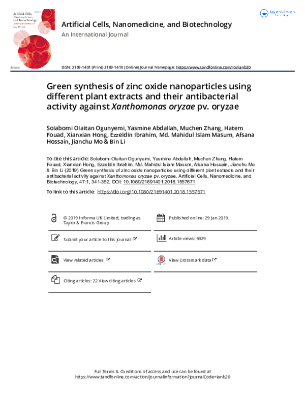 (PDF) Green synthesis of zinc oxide nanoparticles using different plant extracts and their ...