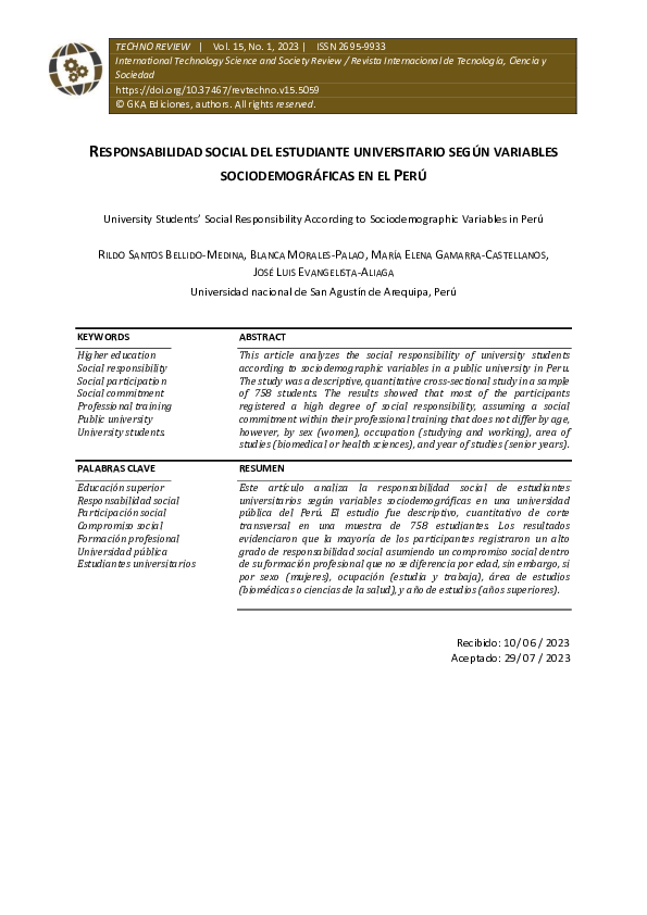 (PDF) Responsabilidad social del estudiante universitario según ...