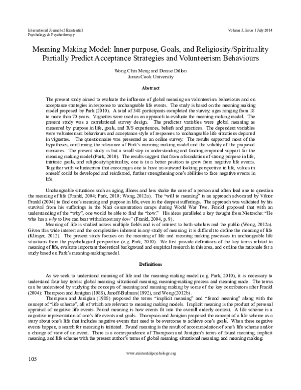 (PDF) Meaning Making Model Influences on Volunteerism & Acceptance