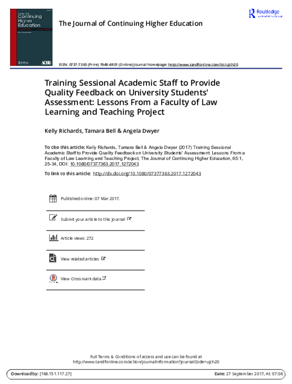 (PDF) Training Sessional Academic Staff to Provide Quality Feedback on University Students ...