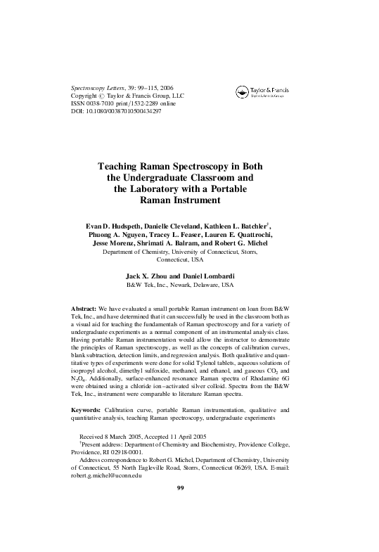 (PDF) Teaching Raman Spectroscopy in Both the Undergraduate Classroom ...