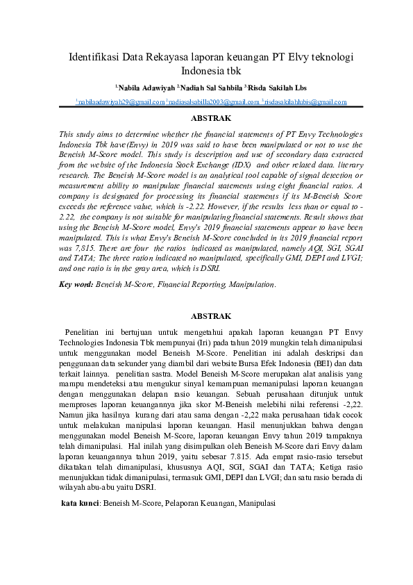 (DOC) Identifikasi Data Rekayasa laporan keuangan PT Elvy teknologi ...
