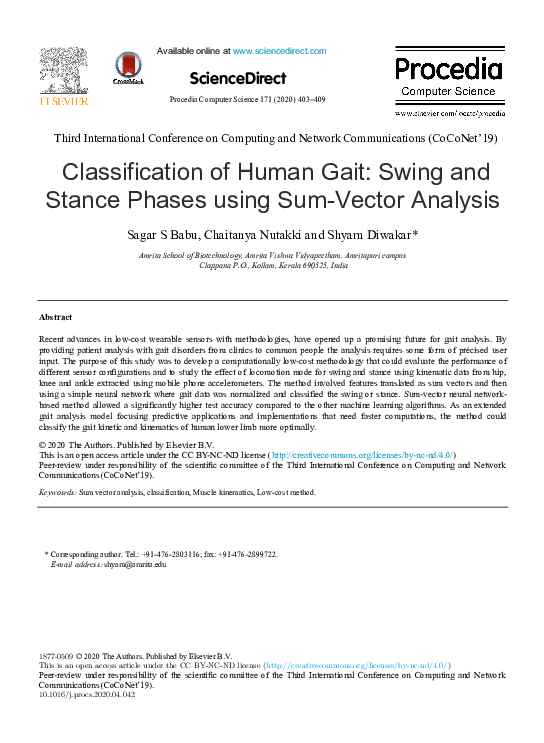 Pdf Classification Of Human Gait Swing And Stance Phases Using Sum Vector Analysis