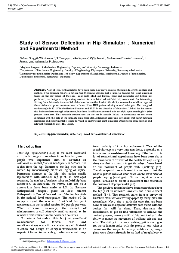 (PDF) Study of Sensor Deflection in Hip Simulator : Numerical and ...