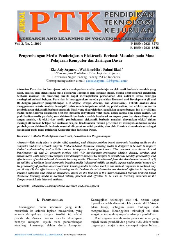 (PDF) Pengembangan Media Pembelajaran Elektronik Berbasis Masalah pada Mata Pelajaran Komputer ...