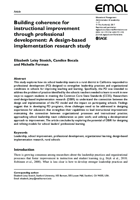 (PDF) Building coherence for instructional improvement through professional development