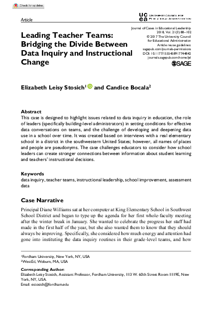 (PDF) Leading Teacher Teams: Bridging the Divide Between Data Inquiry ...