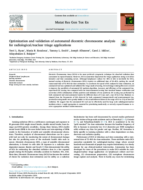 (PDF) Optimization and validation of automated dicentric chromosome analysis for radiological ...