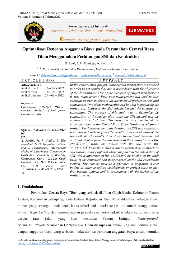 (PDF) Optimalisasi Rencana Anggaran Biaya pada Perumahan Central Raya ...