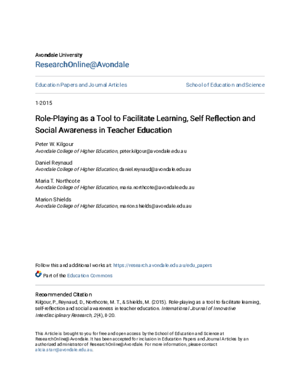 (PDF) Role-Playing as a Tool to Facilitate Learning, Self Reflection and Social Awareness in ...