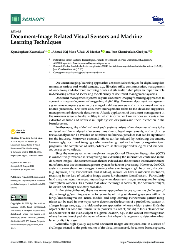 (PDF) Document-Image Related Visual Sensors and Machine Learning Techniques