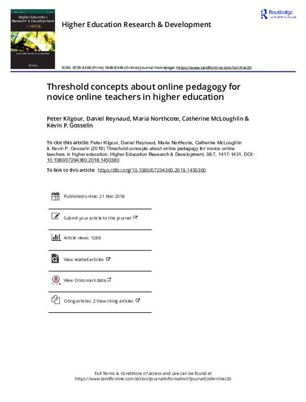 (PDF) Threshold concepts about online pedagogy for novice online teachers in higher education