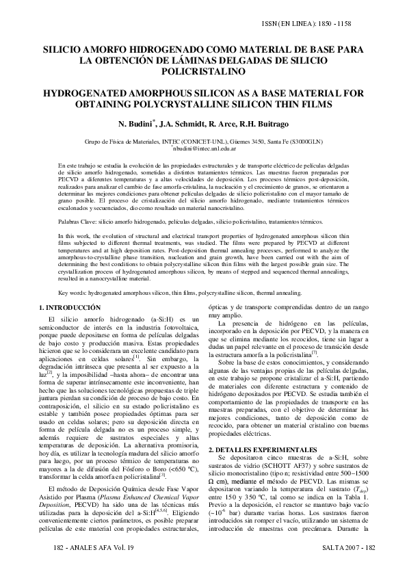 (PDF) Silicio Amorfo Hidrogenado Como Material De Base Para La ...