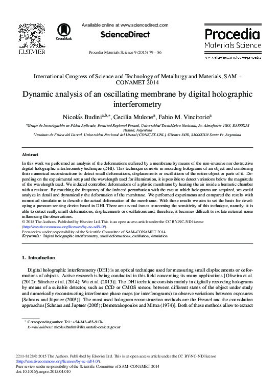 (PDF) Dynamic Analysis of an Oscillating Membrane by Digital Holographic Interferometry