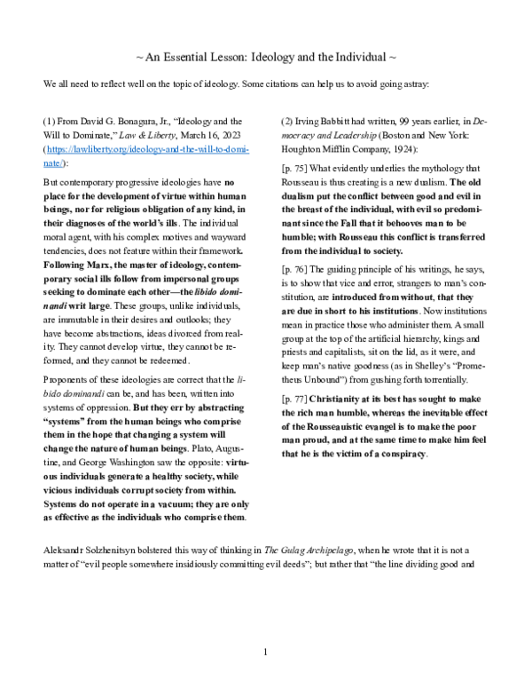 (PDF) An Essential Lesson: Ideology and the Individual