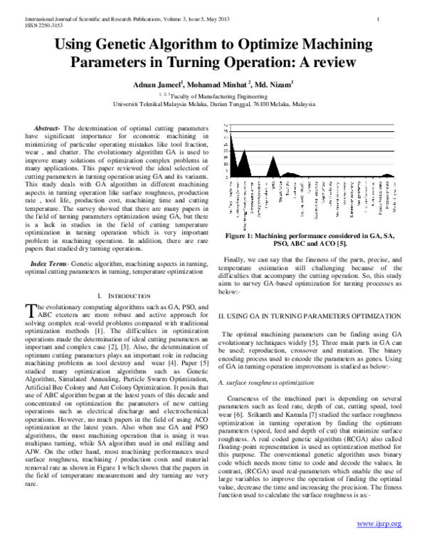 Pdf Using Genetic Algorithm To Optimize Machining Parameters In Turning Operation A Review