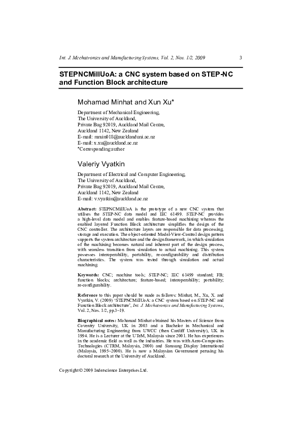 Pdf Stepncmilluoa A Cnc System Based On Step Nc And Function Block Architecture