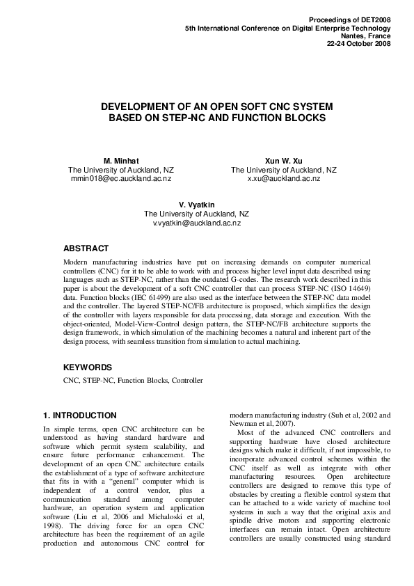 Pdf Development Of An Open Soft Cnc System Based On Step Nc And Function Blocks