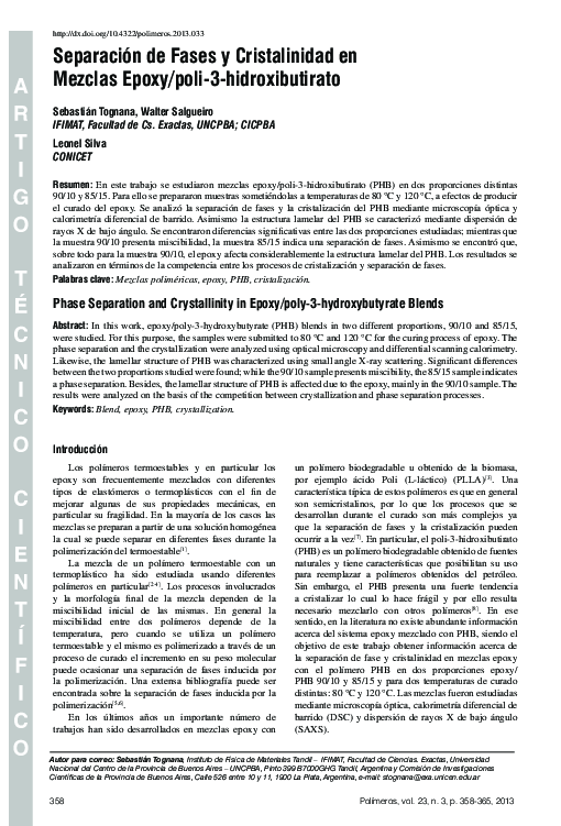 (PDF) Separación de fases y cristalinidad en mezclas epoxy/poli-3-hidroxibutirato