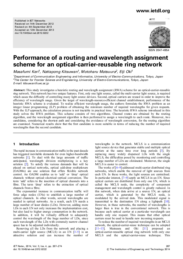 (PDF) Performance of a routing and wavelength assignment scheme for an optical-carrier-reusable ...