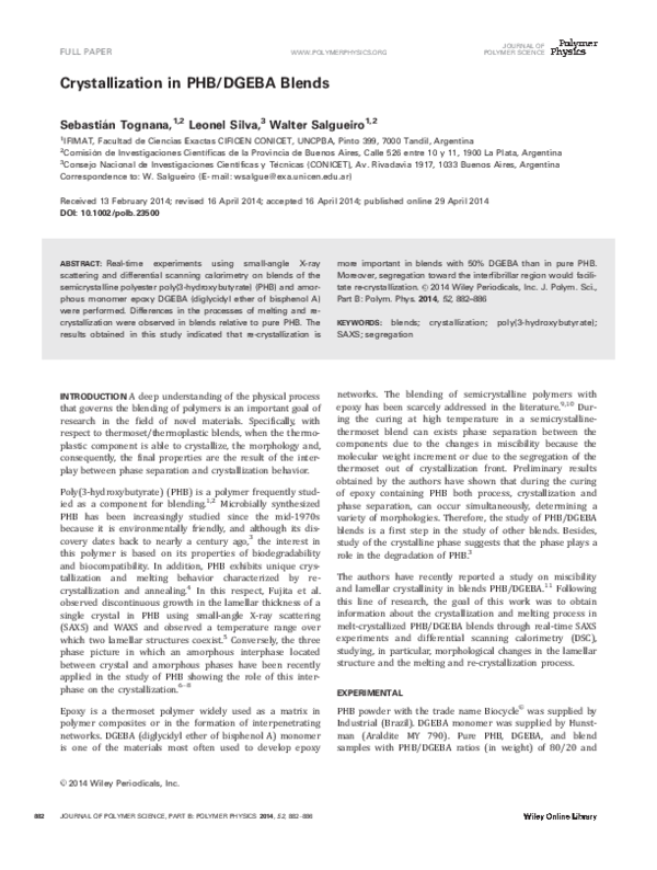 (PDF) Crystallization in PHB/DGEBA blends