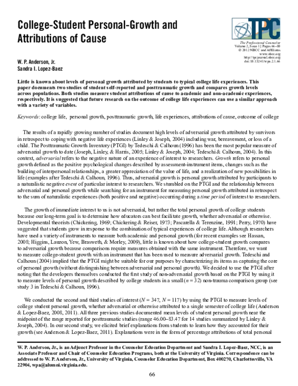 (PDF) College-Student Personal-Growth and Attributions of Cause