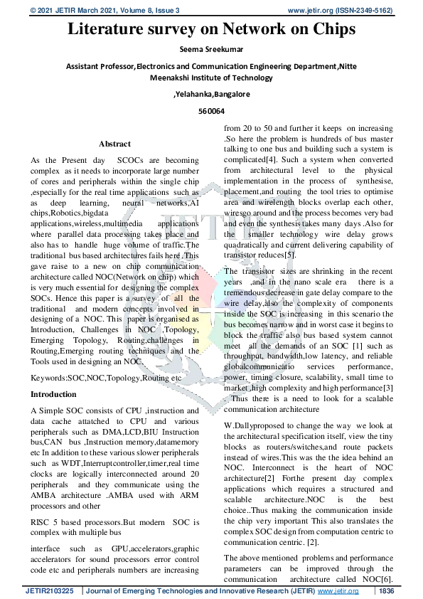 (PDF) Literature survey on Network on Chips