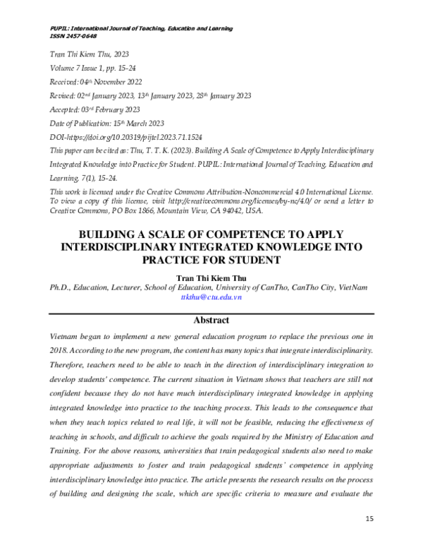 (PDF) Building a Scale of Competence to Apply Interdisciplinary ...